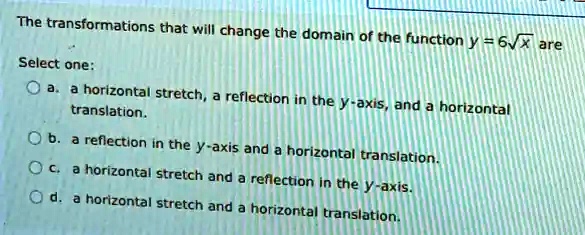 SOLVED: The transformations that will change the domain of the function ...
