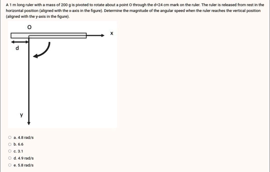SOLVED: A 1 m long ruler with a mass of 200 g is pivoted to rotate ...