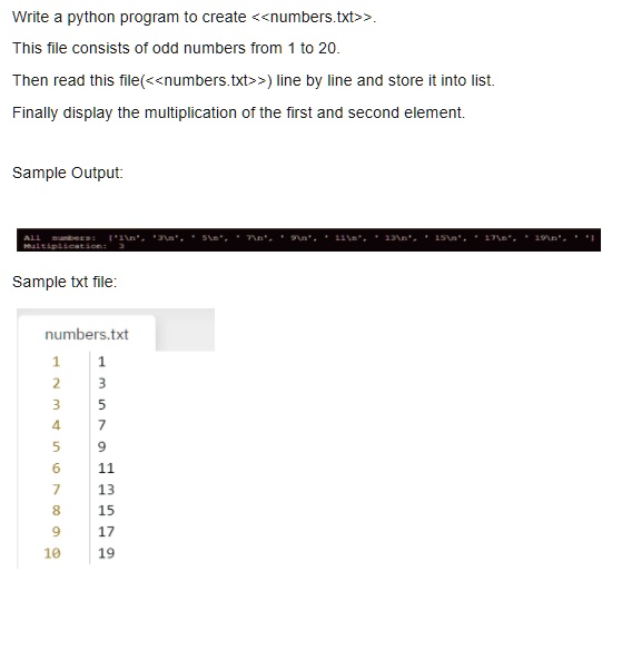 Solve With Python Write A Python Program To Create Numberstxt This File Consists Of Odd Numbers