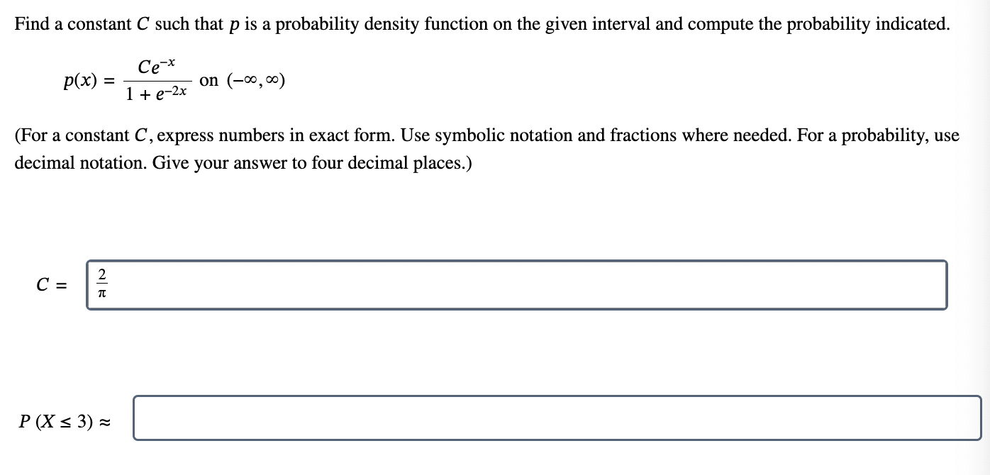 Find a constant C such that p is a probability density function on the ...