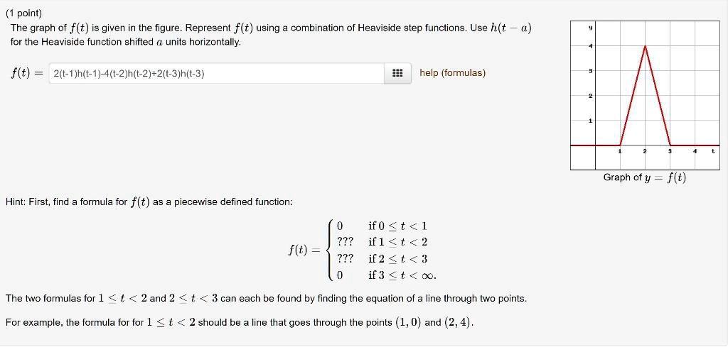 (1 point) The graph of f(t) is given in the figure. Represent f(t ...