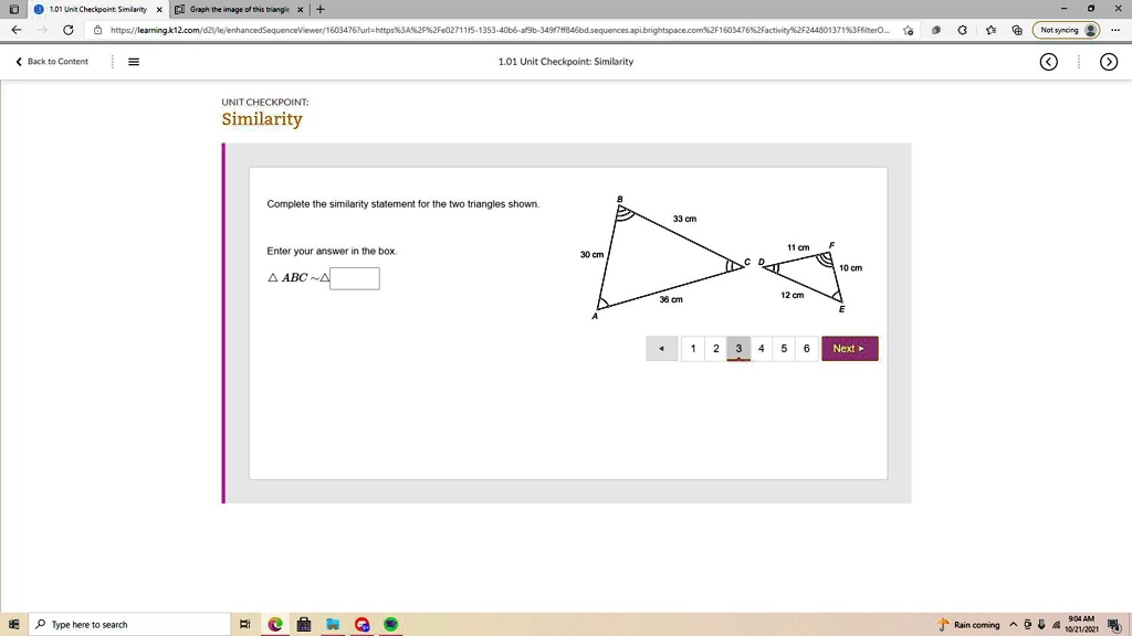 SOLVED: Complete the similarity statement for the two triangles shown. Enter your answer in the ...