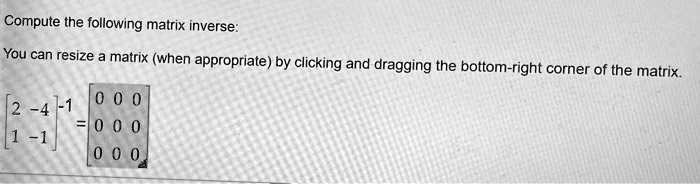SOLVED: Compute the following matrix inverse You can resize matrix (when appropriate) by ...