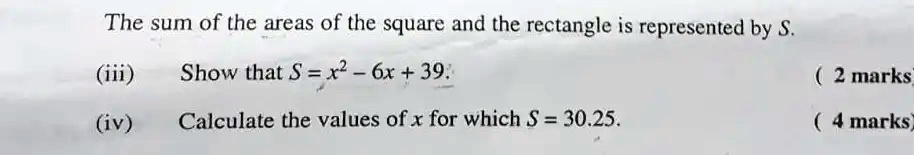 SOLVED: The sum of the areas of the square and the rectangle is ...