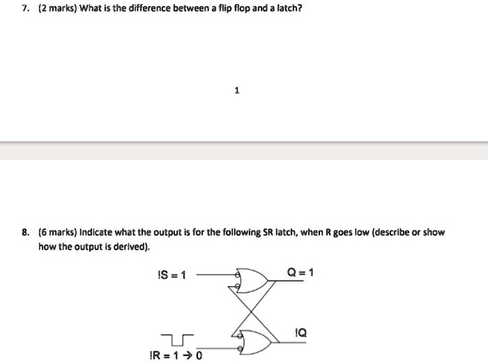7. (2 marks) What is the difference between a flip flop and a latch? 1 ...