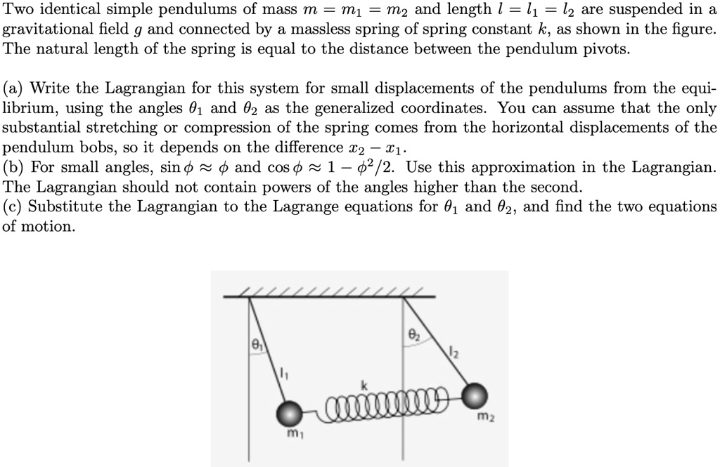 Two identical simple pendulums of mass m = m? = m? and length l = l ...