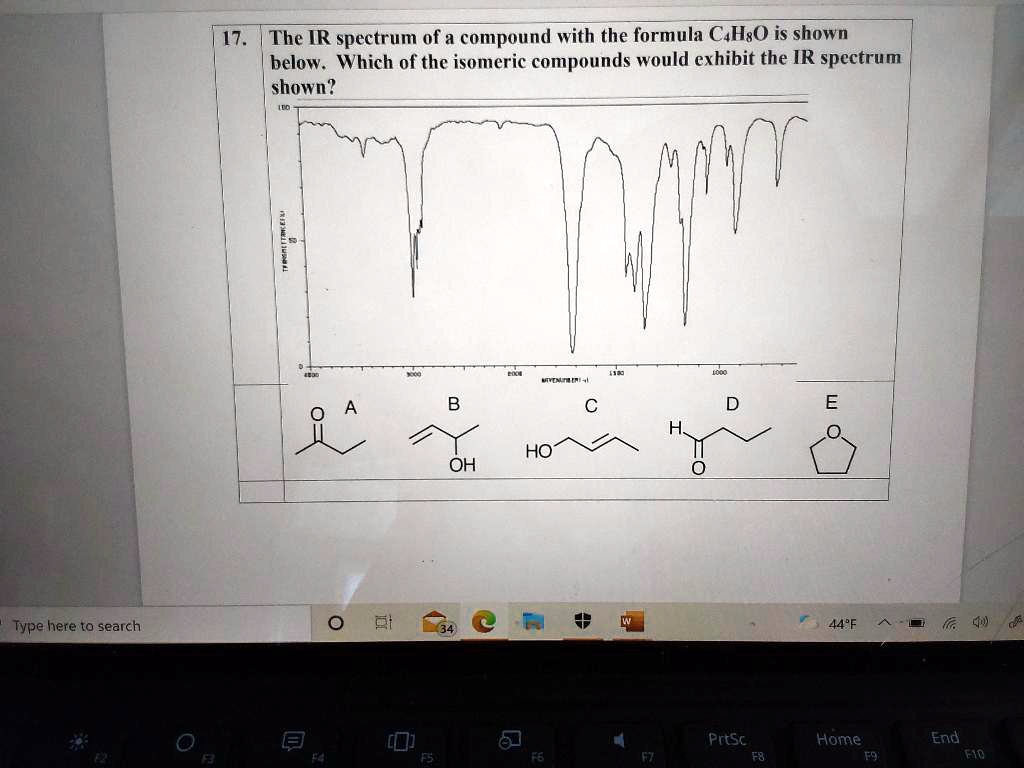 17. The IR spectrum of a compound with the formula C4H8O is shown below. Which of the isomeric ...