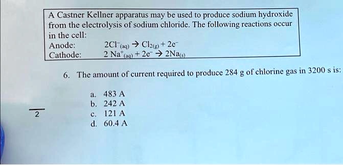 A Castner Kellner apparatus may be used to produce sodium hydroxide ...
