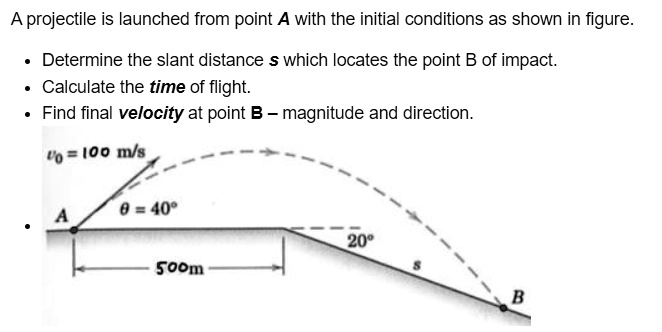 A projectile is launched from point A with the initial conditions as shown in figure ...