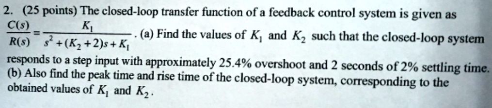 SOLVED: 2.(25 points) The closed-loop transfer function of a feedback control system is given as ...