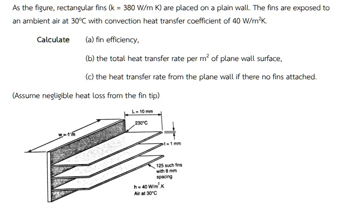 SOLVED: Texts: As shown in the figure, rectangular fins (k = 380 W/m K ...