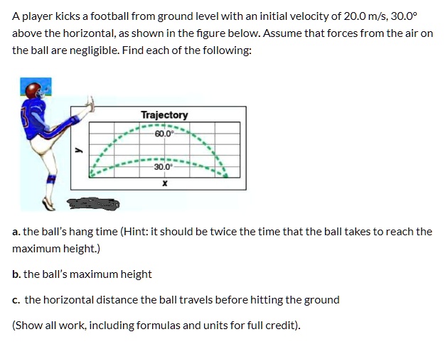 SOLVED: A player kicks a football from ground level with an initial ...