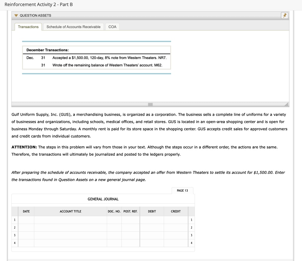 Reinforcement Activity 2 - Part B ? QUESTION ASSETS Transactions ...