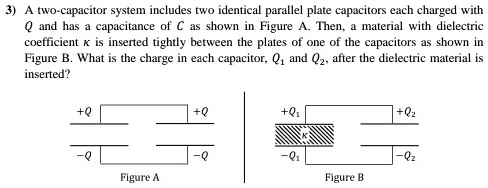SOLVED: Au= capacitor system includes two identical parallel plate capacitors each charged with ...