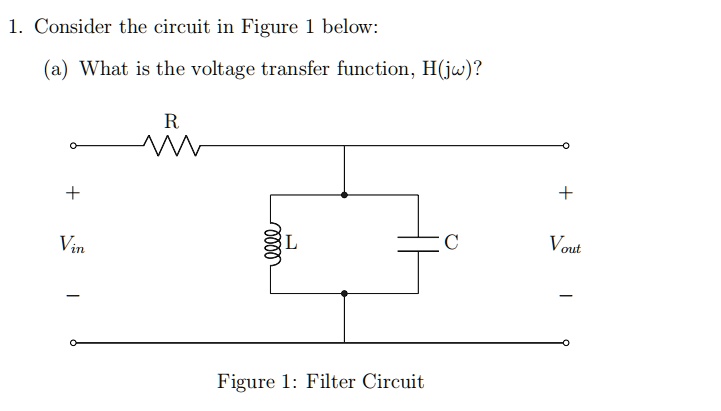SOLVED: Consider the circuit in Figure 1 below: (a) What is the voltage transfer function, H(jÏ ...