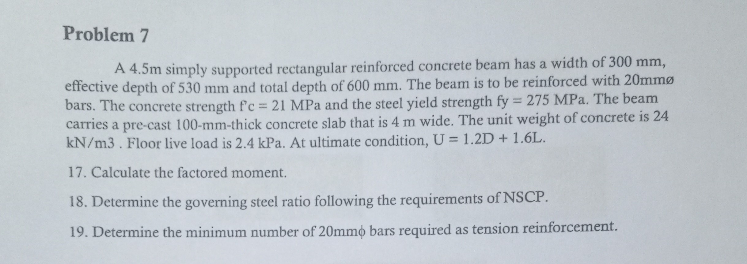 SOLVED: Problem 7 A 4.5 m simply supported rectangular reinforced ...