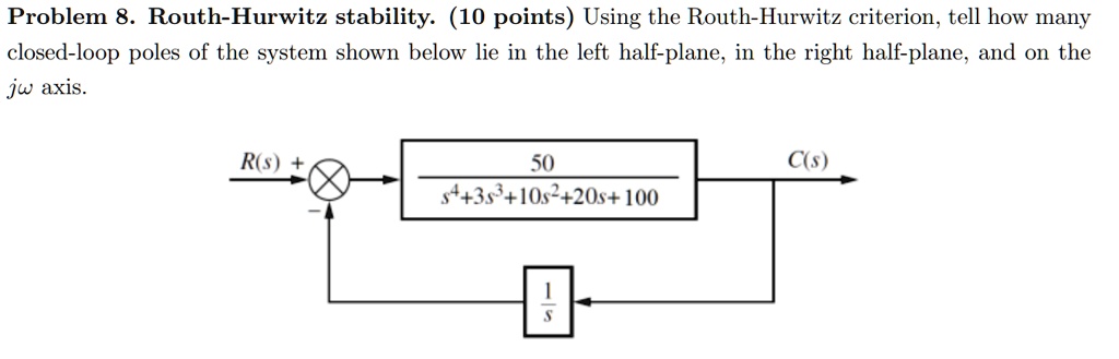 SOLVED: Problem 8. Routh-Hurwitz stability: (10 points) Using the Routh ... SOLVED: Problem 8. Routh-Hurwitz stability: (10 points) Using the Routh ...