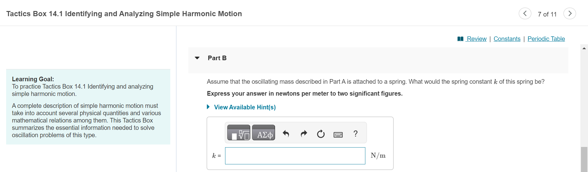 Tactics Box 14.1 Identifying and Analyzing Simple Harmonic Motion 7 of 11 Review Constants I ...