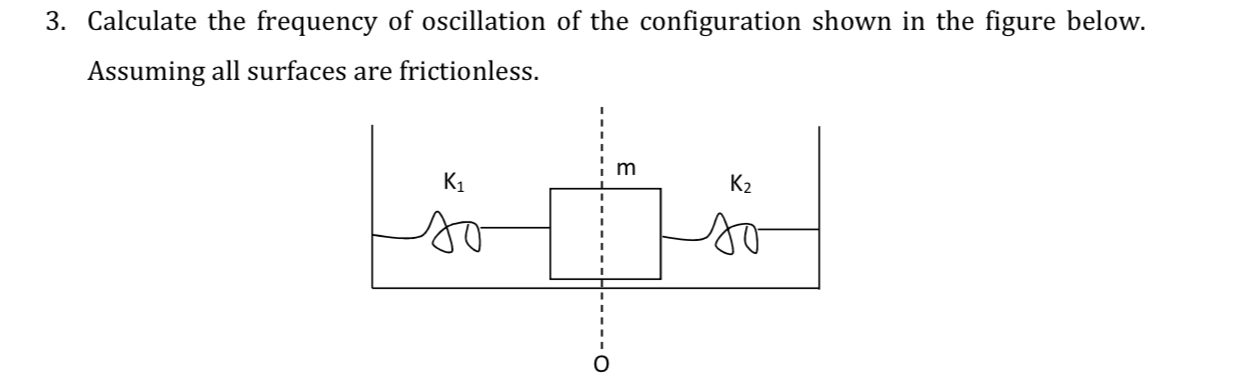 SOLVED: 3. Calculate the frequency of oscillation of the configuration shown in the figure below ...