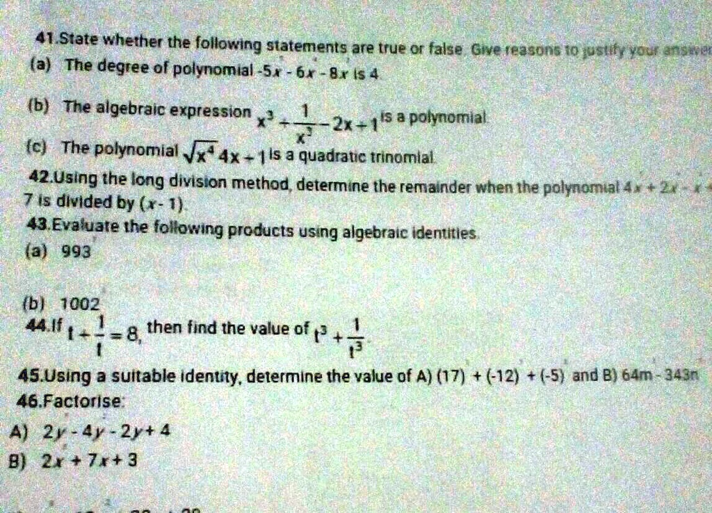 SOLVED: Using the long division method, determine the remainder when the polynomial 4x^3 + 2x^2 ...