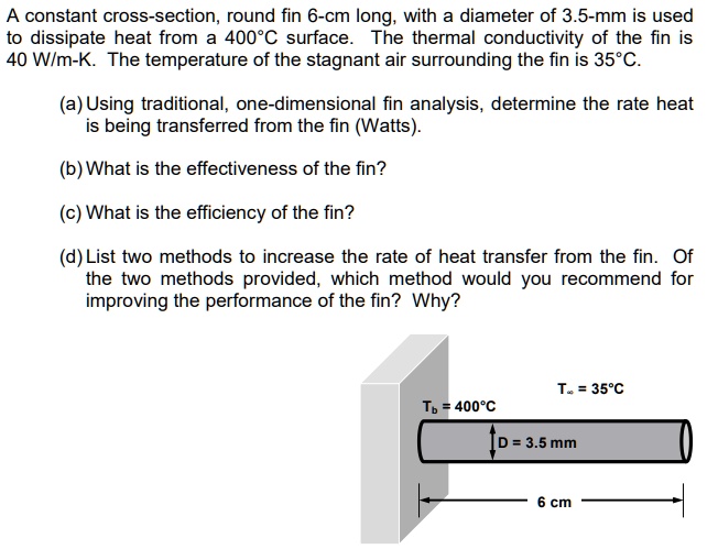 SOLVED: A constant cross-section, round fin 6 cm long, with a diameter ...
