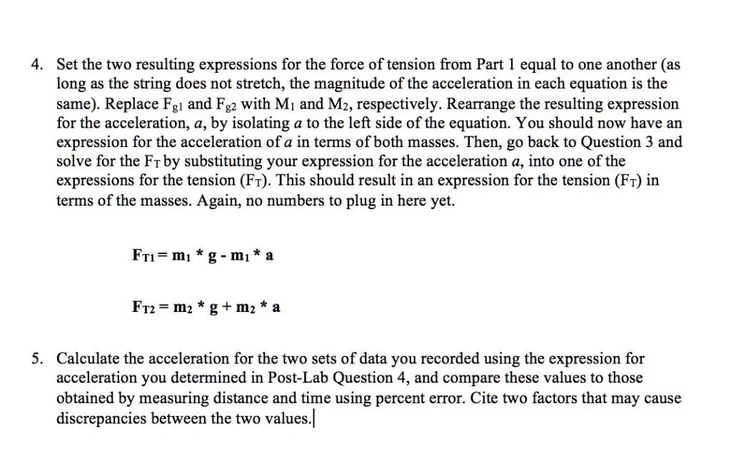 Set the two resulting expressions for the force of tension...