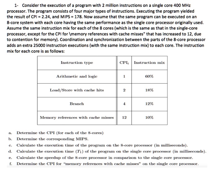 Solved Consider The Execution Of A Program With 2 Million Instructions On A Single Core 400 Mhz 