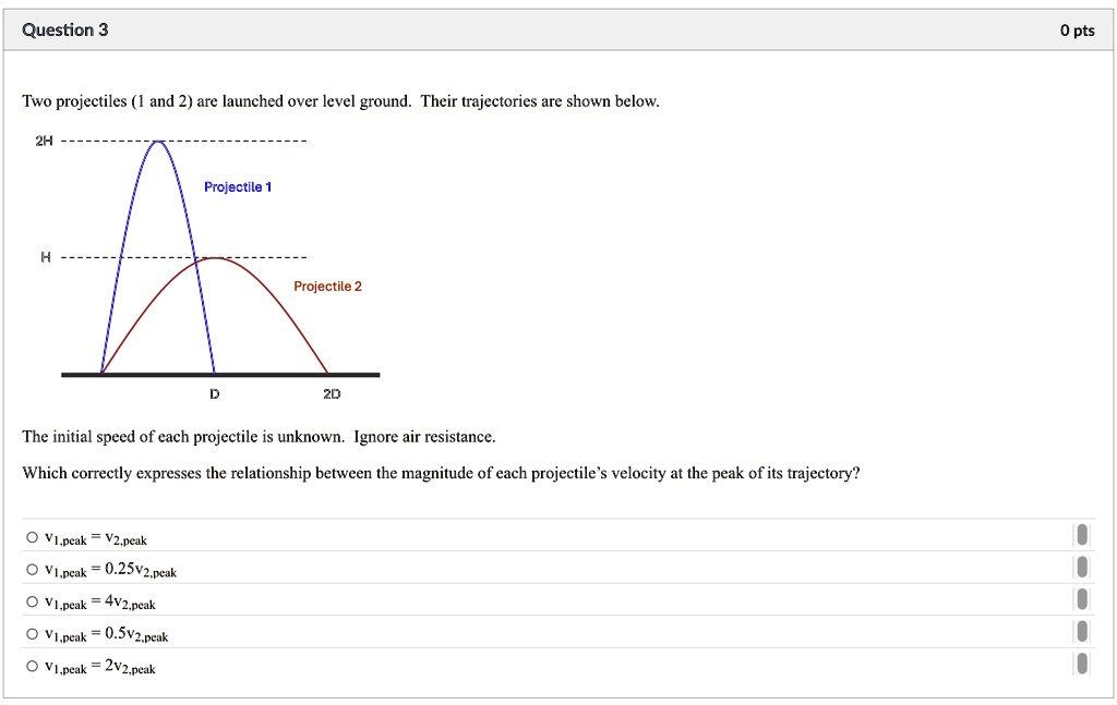 question 3 two projectiles 1 and 2 are launched over level ground their ...