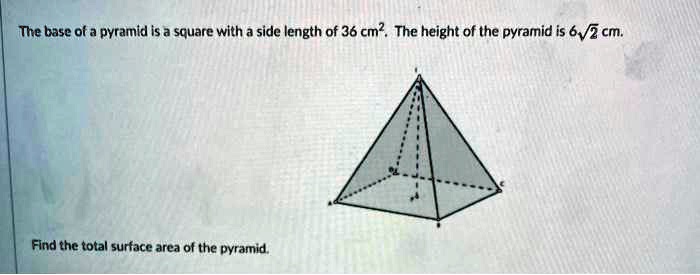 the base of a pyramid is a square with a side length of 36 cm the ...