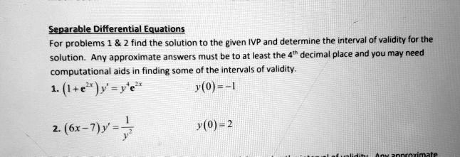 Solved Separable Ditferentia Equations For Problems 1 And 2 Find The