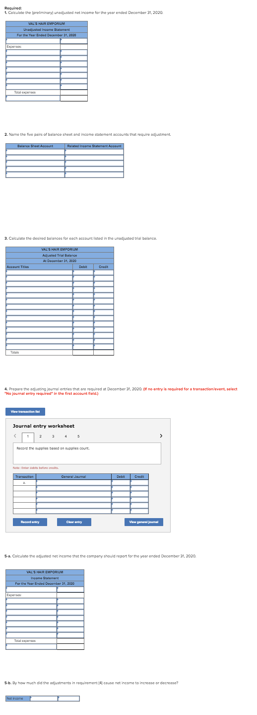SOLVED: Required: 2. Name the five pairs of balance sheet and income ...