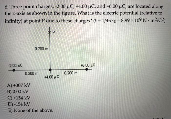 Solved Three Point Charges 2 00 µc 4 00 µc And 6 00 µc Are