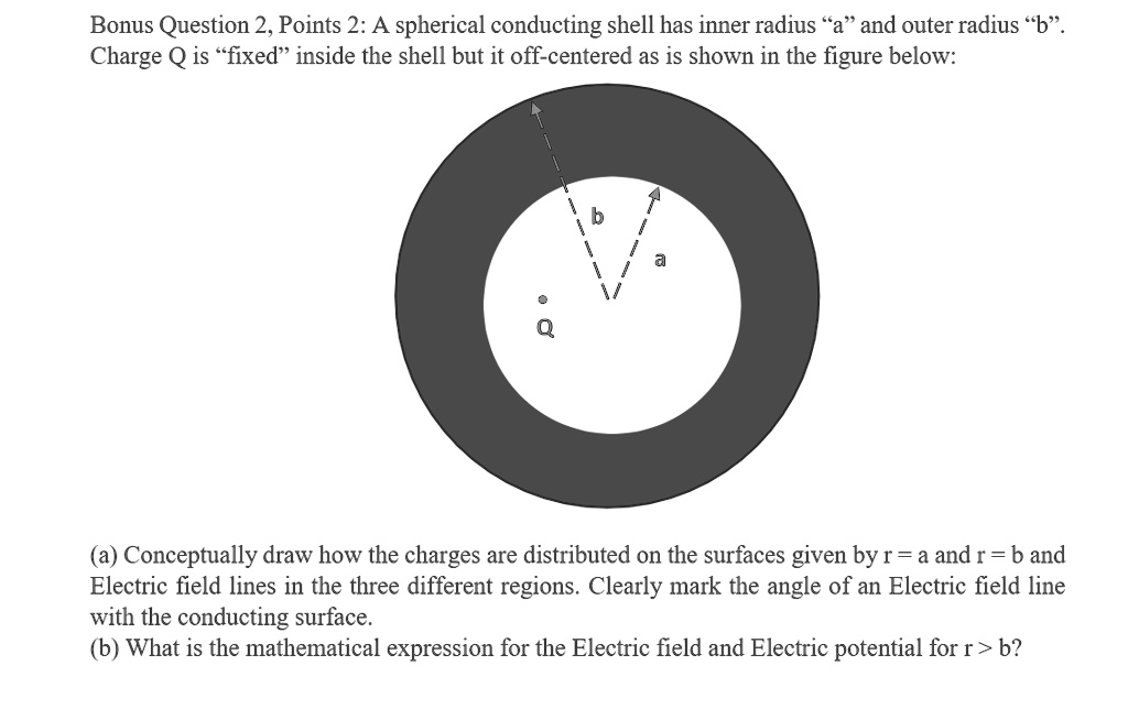 bonus question 2 points 2 a spherical conducting shell has inner radius ...