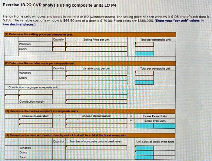 SOLVED: Text: Exercise 18-22 CVP analysis using composite units LO P4 ...
