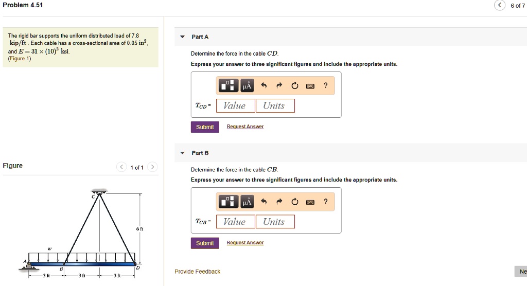 Problem 4.51 The rigid bar supports the uniform distributed load of 7.8 ...