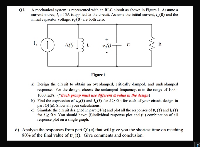 SOLVED: Q1. A mechanical system is represented with an RLC circuit as shown in Figure 1. Assume ...