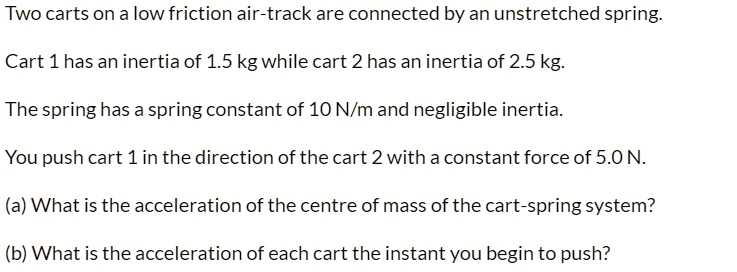 two carts on a low friction air track are connected by an unstretched ...