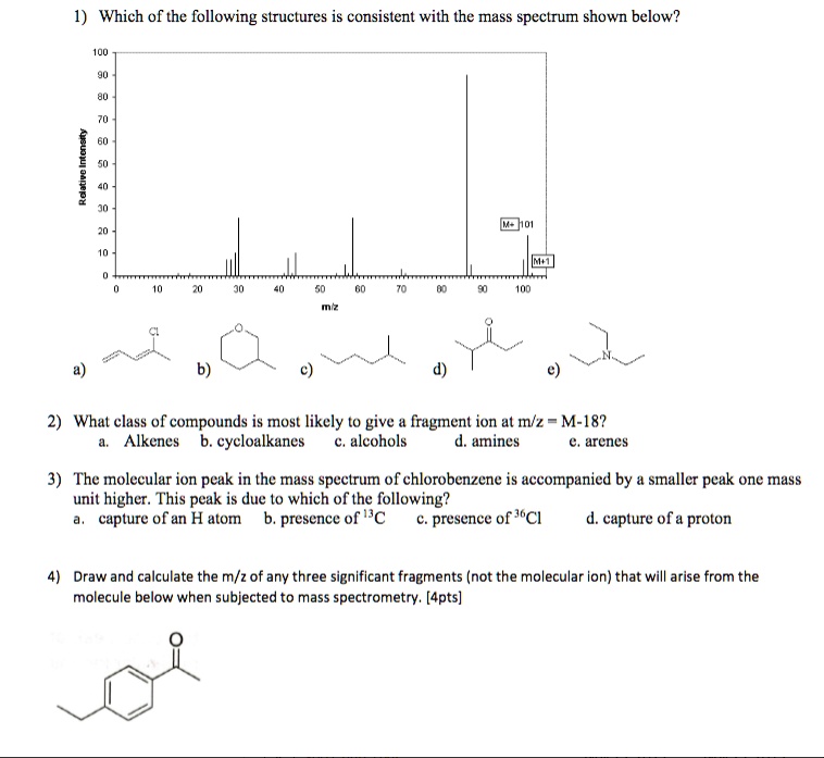 which of the following structures is consistent with the mass spectrum shown below 1 what class ...