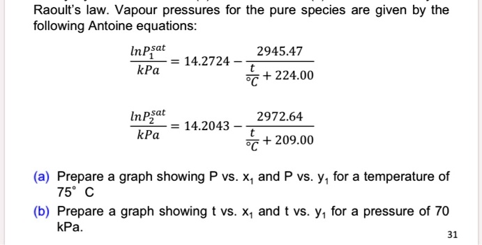 SOLVED: Raoult's law: Vapor pressures for the pure species are given by the following Antoine ...