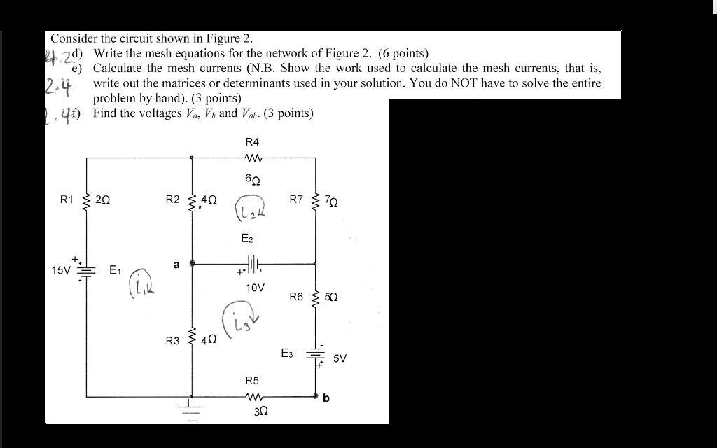 Consider the circuit shown in Figure 2. 2d) Write the mesh equations for the network of Figure 2 ...