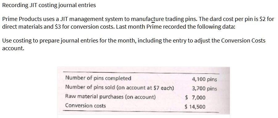 SOLVED: Recording JIT costing journal entries Prime Products uses a JIT management system to ...
