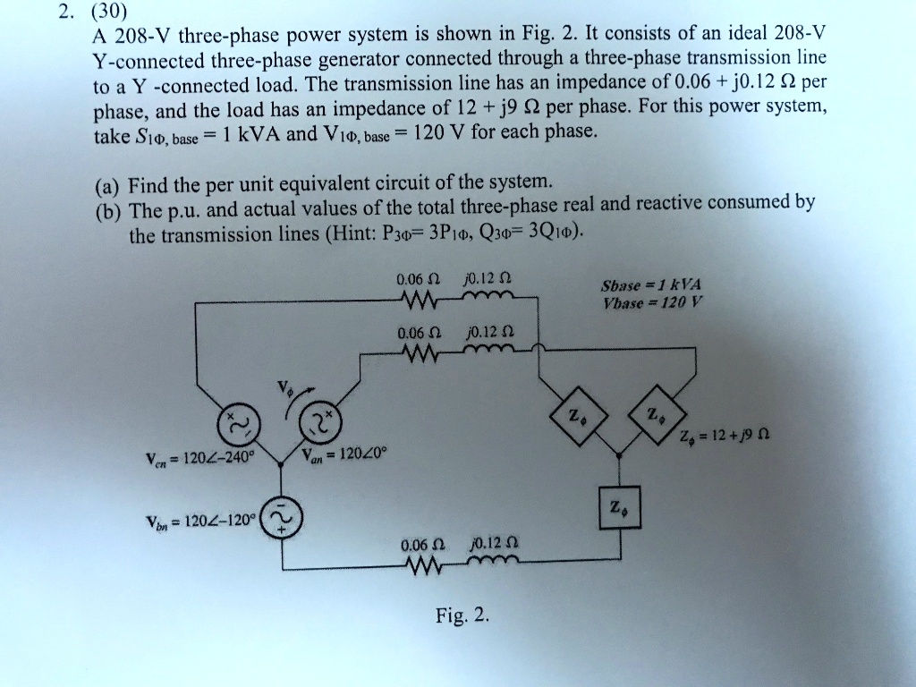 230 a 208 v three phase power system is shown in fig 2 it consists of an ideal 208 v y connected ...