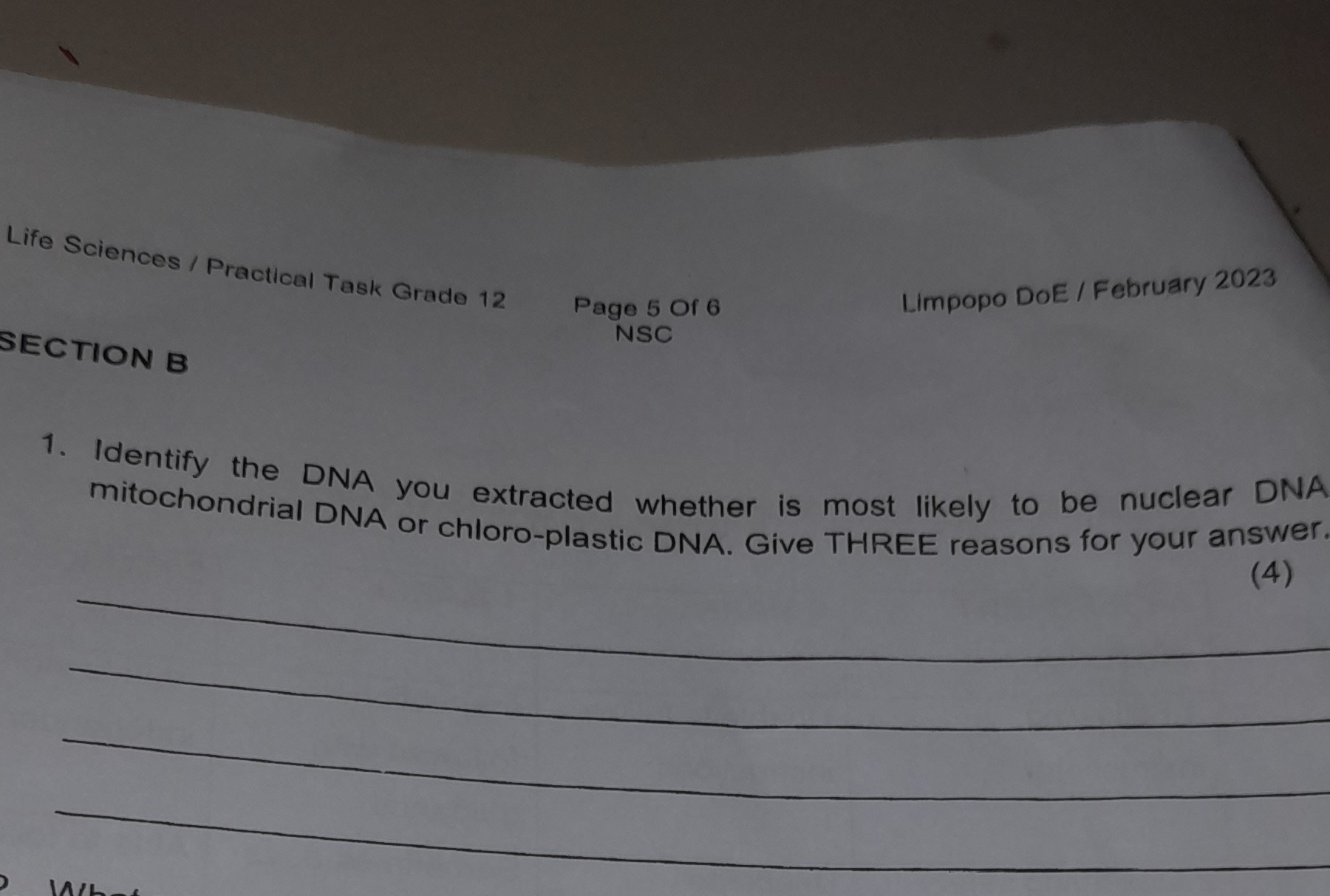 [GET ANSWER] Life Sciences / Practical Task Grade 12 Page 5 of 6 NSC ...