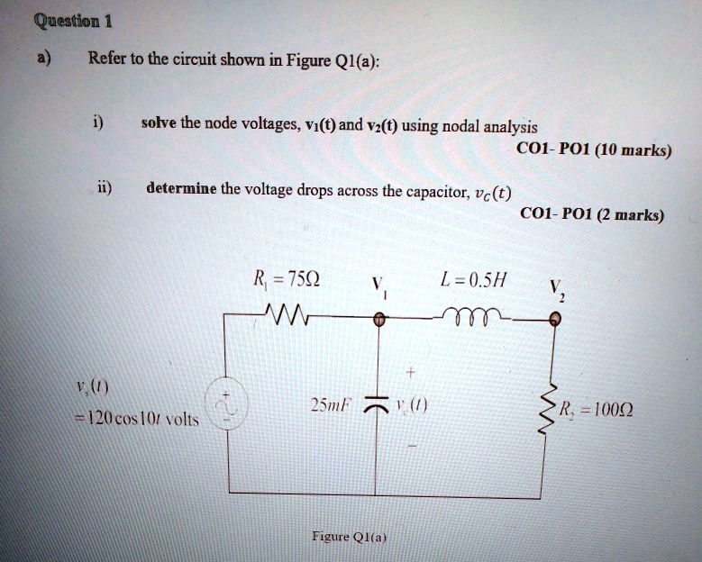SOLVED: Refer to the circuit shown in Figure Q1: i) Solve the node ... SOLVED: Refer to the circuit shown in Figure Q1: i) Solve the node ...
