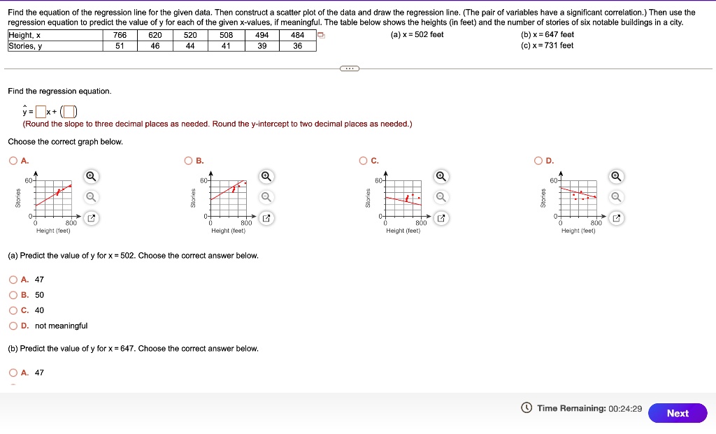 SOLVED: Find the equation of the regression line for the given data ...