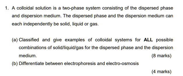 a colloidal solution is a two phase system consisting of the dispersed ...