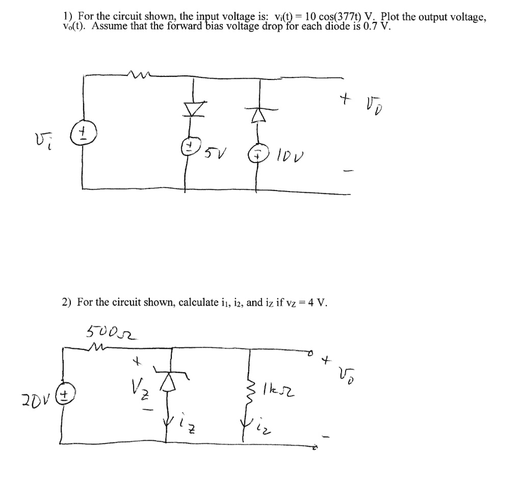 SOLVED: For the circuit shown, the input voltage is: vi(t) = 10cos(377t) V. Plot the output ...