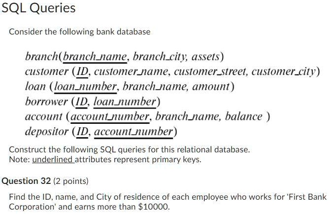 sql queries consider the following bank database branch branchname ... sql queries consider the following bank database branch branchname ...