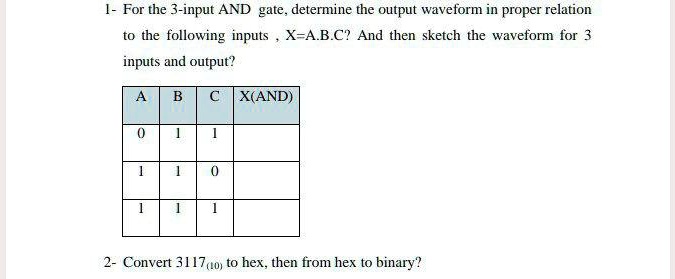 Solved 1 For The 3 Input And Gate Determine The Output Waveform In Proper Relation To The 