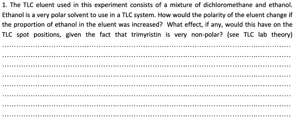SOLVED: The TLC eluent used in this experiment consists of mixture of ...